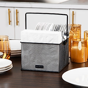 Mind Reader Storage Basket Organizer, Utensil Holder, Forks, Spoons, Knives, Napkins, Perfect for Desk Supplies, Pencil, Pens, Staples - 2 Pack, Black