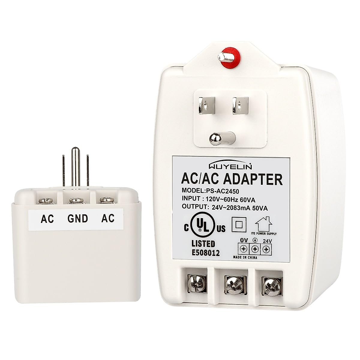 24VAC 50VA Wall Transformer with PTC Fuse Compatible with All Versions of Doorbell，Nest, Ecobee, Sensi and Honeywell Thermostat,Water Solftener,Screw Terminal Output