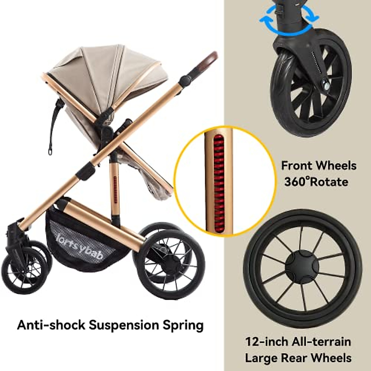 Infant Newborn Baby Bassinet Stroller - 2 in 1 High Landscape Convertible Stroller with Reversible Seat | Foldable Aluminum Alloy Pram Anti-Shock Toddler Pushchair Strollers for 0-36 Months Babies