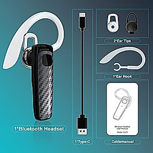 Bluetooth Headset,CVC8.0 Bluetooth Earpiece,16Hrs Talk Time Wireless Handsfree Headset Noise Cancelling Single Ear Bluetooth Headsets for Office/Workout/Driving,Compatible with iPhone ＆ Android-bk