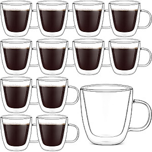 Eccliy 12 Pcs Espresso Cups, 5 oz 160ml Double Wall Insulated Glasses Cappuccino Glass Mugs Clear Coffee Mug Demitasse Cups for Espresso Shot Tea Juice Cappuccino Latte Borosilicate Glassware