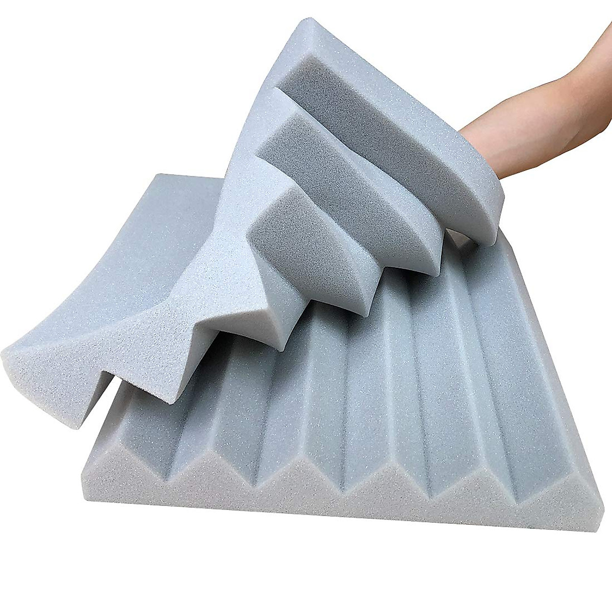 2" X 12" X 12" 24 Pack Acoustic Foam Panels, Studio Wedge Tiles Acoustic Foam Sound Absorption Wedges Studio Treatment Wall Panels (Black+Grey)