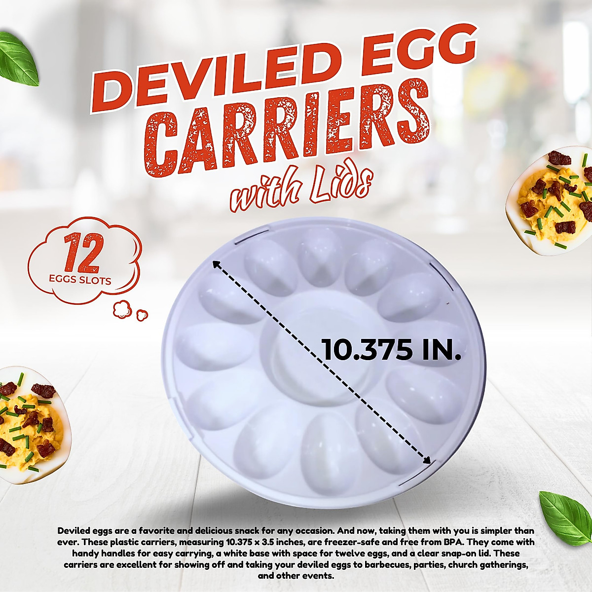 Deviled Egg Carrier with Lid, 10.375x3.5 in. Portable Serving Tray Vegetable Platter Kitchen Home Storage Dinner Cookouts Birthday Halloween Christmas Thanksgiving Party Picnic Food Container