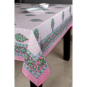 ABHOOH Hand Block Print Tablecloth for Rectangle Table, Block Print Table Cover for Kitchen Dinning Tabletop Decoration Parties Weddings Bithday Christmas (60 X 108 Inches)