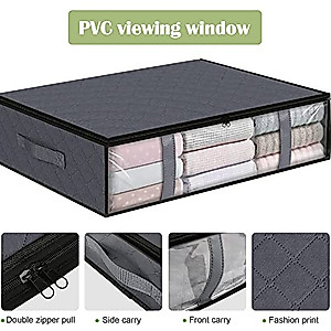 Resszo Under Bed Storage Containers, 100L Large Capacity Underbed Storage Bags Organizer, Foldable Underbed Bags with Clear Window and Reinforced Handles for Blanket, Comforter, Clothes, 2 Pack