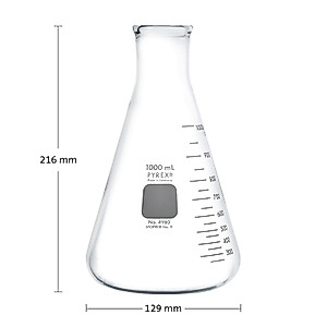 PYREX Narrow Mouth Erlenmeyer Flask with Heavy Duty Rim - Borosilicate Glass Flask – Premium Glass Chemistry Flask for Laboratory, Classroom or Home Use - PYREX Chemistry Glassware, 1L, 1/Pk