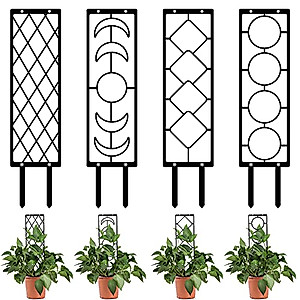 Set of 4 Small Metal Plant Trellis House Plant Pot Trellises Mini Climbing Plant Garden Trellises Indoor Potted Plants Trellis with Screws for Garden Home Flowers Vine Support, 19 x 4.8 inch