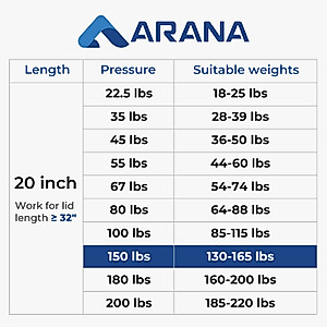 ARANA Gas Struts for Heavy Lid 20 inch, 150 lbs Heavy Duty Shock with Brackets, Hydraulic Lift Support Springs for Trap Door Muphy Bed Trailer Lid(Fits 120-165 lbs Lid), 2 Pcs