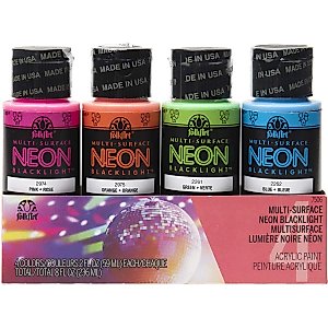 FolkArt 4 Bottle Multi-Surface Acrylic Paint Set, 2oz, Neon Blacklight Colors