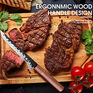 Huusk Boning Knife for Meat Cutting, 7 Inch Fillet Knife Hand Forged Carbon Steel Butcher Knife, Brisket Trimming Knife for Meat and Poultry Fish with Rosewood Handle Gift Box