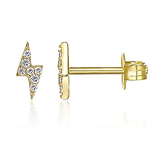 PAVOI 14K Yellow Gold Plated Sterling Silver Lightning Bolt Earrings | Dainty Earrings for Women