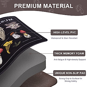 ASPMIZ Mushrooms Kitchen Mat Set Anti Fatigue 2 Piece, Non-Skid Waterproof Kitchen Mats and Rugs Cushioned, Washable Black Kitchen Rug Floor Comfort Mats for Kitchen Home, 48" x 18" + 30" x 18"