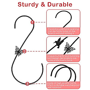 PACETAP Bird Feeders Hanger 12-Inch, 2PCS Metal Hummingbird Feeder Hook, Heavy Duty Plant Hangers Outdoor for Hanging Plants, Bird Feeder, Wind Chimes, Christmas Ornaments and More (Black)