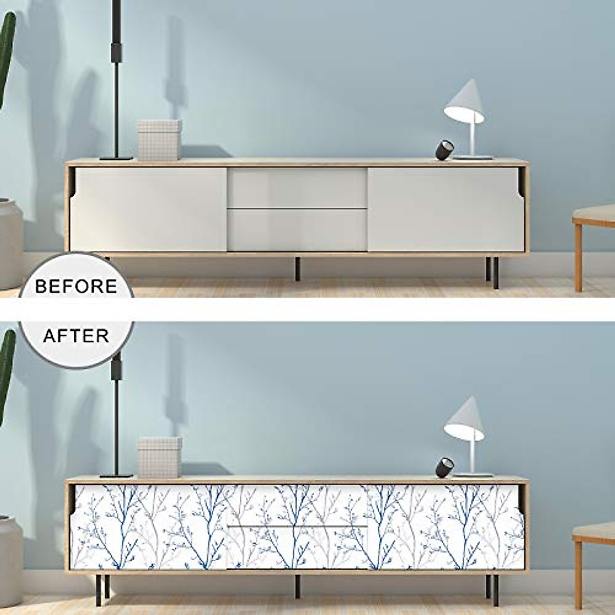 Melwod Grey Blue Tree Branches Peel and Stick Contact Paper 17.7" x 118" Modern Tree Branch Removable Wallpaper Natural Wall Paper Self-Adhesive Vinyl for Drawer Liner Furniture Crafts Accent Walls