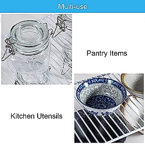 iPEGTOP Set of 4 Large (15.7 x 9.4 Inch) Kitchen Cupboard Organiser, Freezer Cabinet Storage Shelf Wire Rack, Rustproof Steel Shelves for Fridge Pantries Countertops Utensils -White