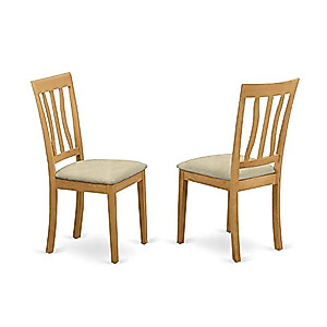 East West Furniture Antique Dining Linen Fabric Upholstered Wooden Chairs, Set of 2, Oak