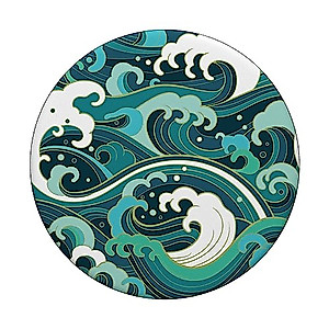 Ocean Wave Surf Beach Tropical Blue Teal Green Japanese Art PopSockets Swappable PopGrip