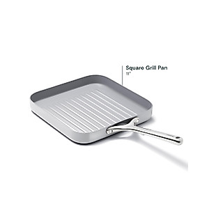Caraway Square Grill Pan - 11” Grill Pan - Non-Stick Ceramic Coated - Non Toxic, PTFE & PFOA Free - Oven Safe & Compatible with All Stovetops - Gray
