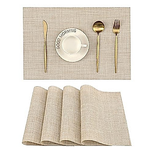 Leetaltree Beige Placemats Set of 4 - Heat Resistant Non-Slip Place mats for Dining Table, Washable Durable PVC Vinyl Woven Table Mats（Beige, 4）