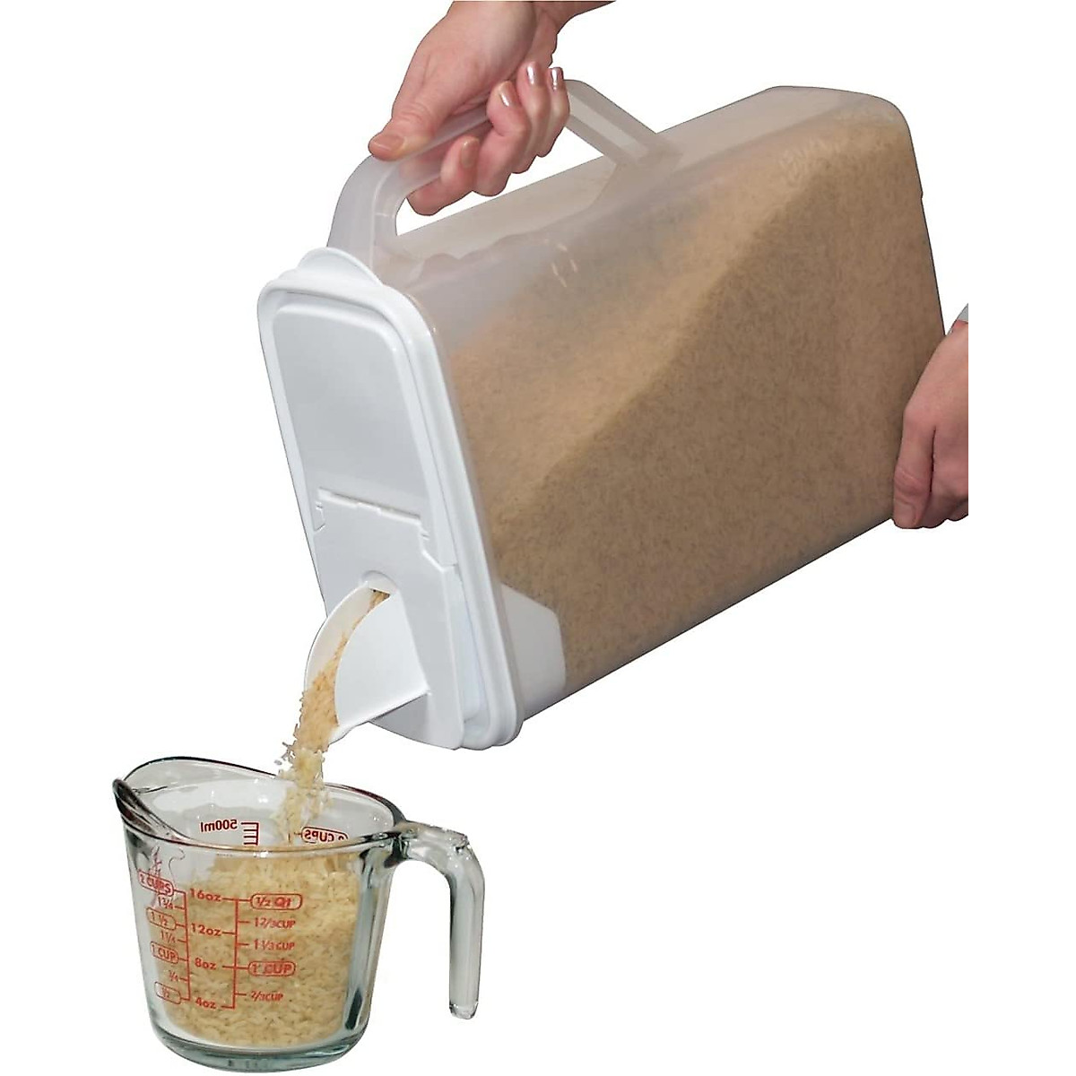 Buddeez Bulk Food Storage Container - 8 Quart All Purpose Clear & Large Pantry and Kitchen Organization and Storage - Cereal, Flour, Sugar, Rice Dispenser, EZ Grip Handle, EZ Pour Spout (White Lid)