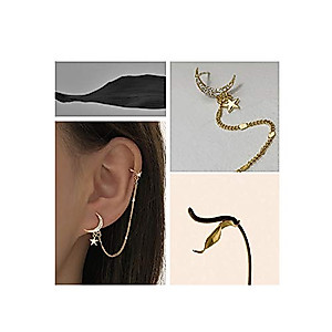 Sither Women Earring with Cuff Chain for Girls Ear Clips Ear Wraps Cuff Earrings Dangle Earrings Helix Cartilage Clip On Christmas Jewelry Gift for Her(1 Piece)