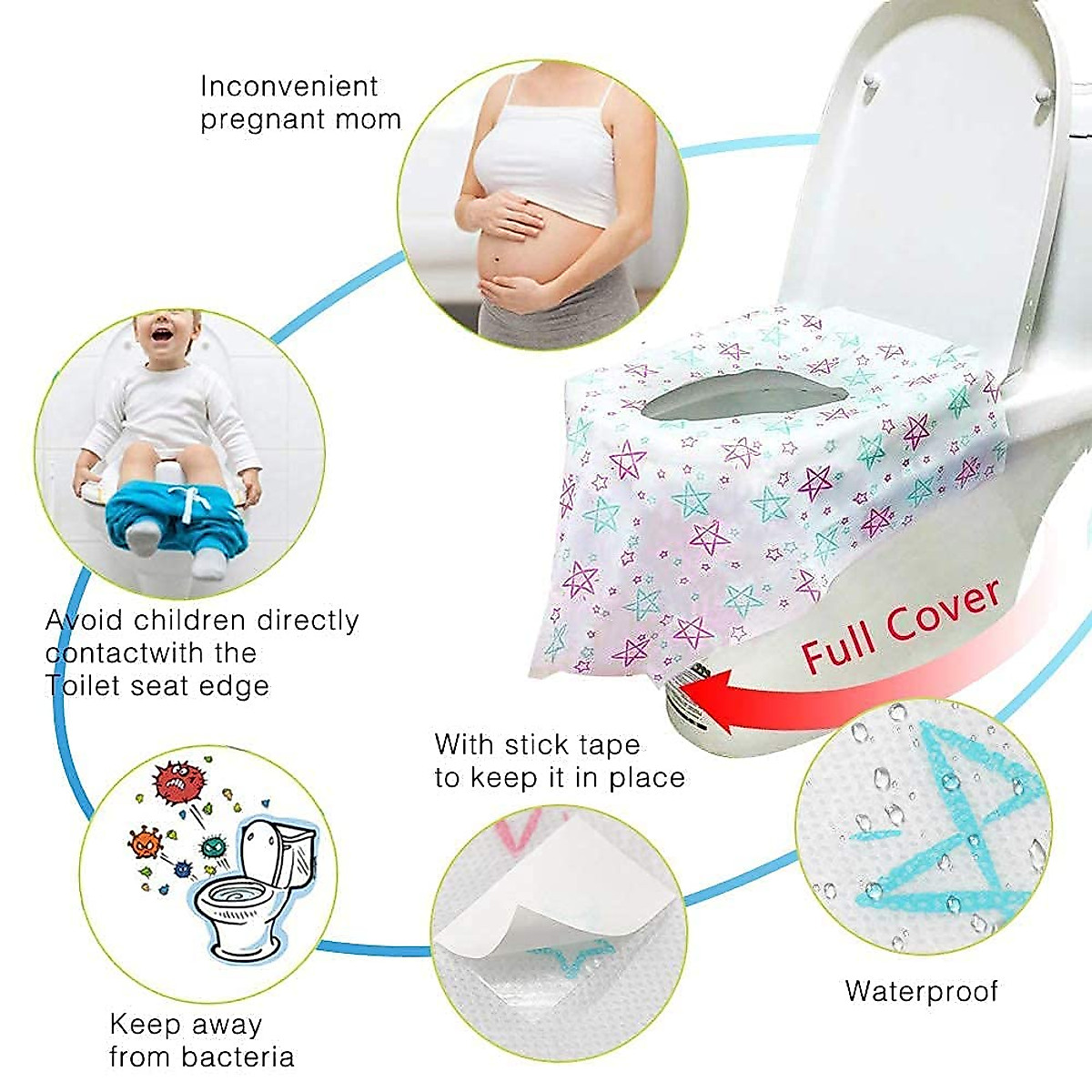 Toilet Seat Covers Disposable -24 Pack XL-Potty Training Toilet,Individually Wrapped Waterproof Potty Shields and Road Public Toilet,Non Slip Toddler Potty Training Seat Covers for Kids