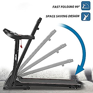 STARTOGOO Folding Electric Treadmill for Home, Folding Jogging Running Machine Portable Treadmills w/ 3-Level Auto Incline, 5" Large LED Display, Speakers, MP3 & Audio Auxiliary Port, 12 Speeds,Black