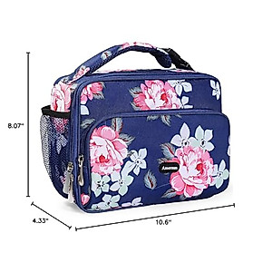 Amersun Kids Lunch Bag, Insulated School Lunch Bag with Padded Liner Keeps Food Warm Cold Longer Time,Thermal Travel Office Lunch Cooler for Teen Girls-2 Pocket,Blue Rose