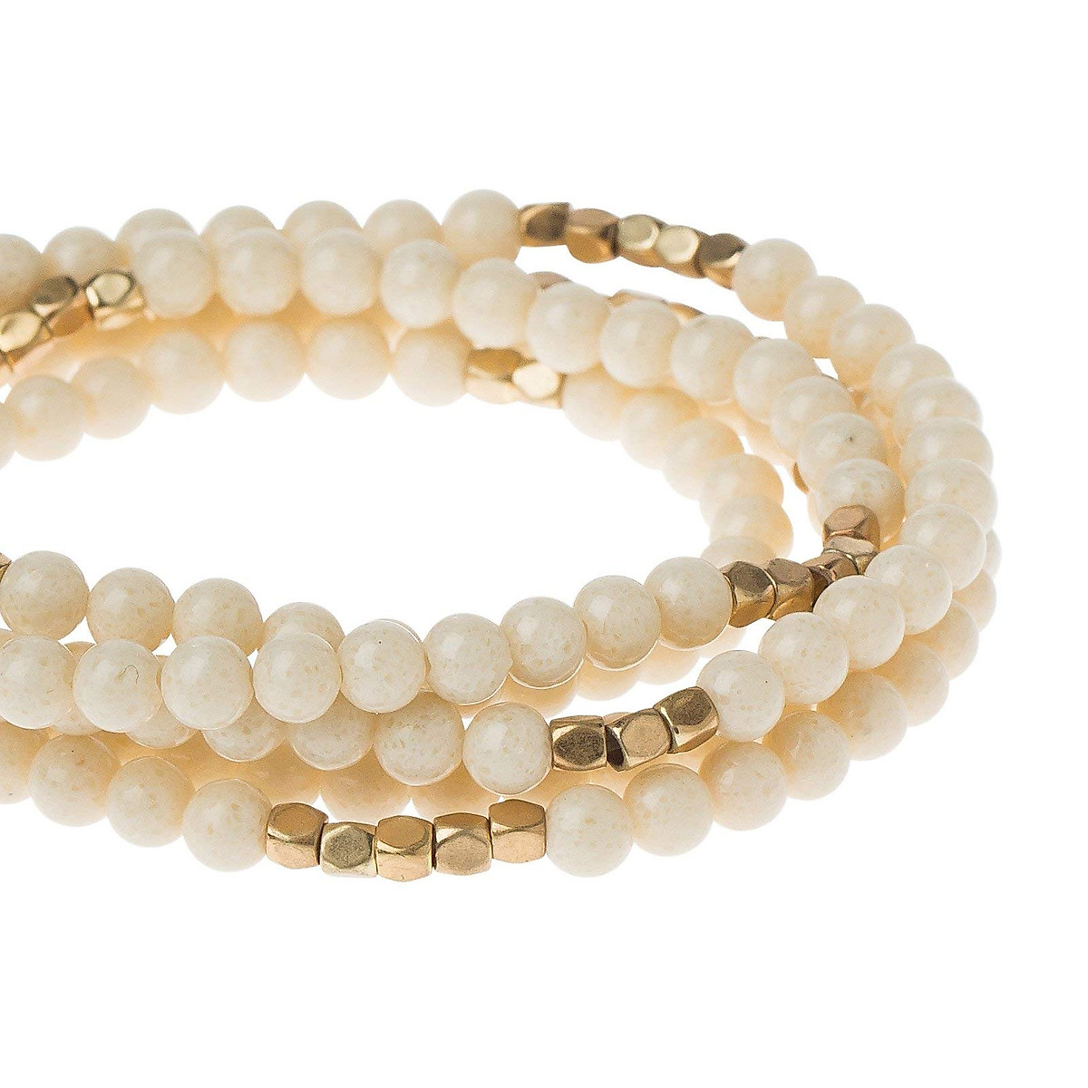 Scout Curated Wears - Women's Stone Wrap Bracelet & Necklace - White Fossil Jasper/Gold - The Supreme Nurturer