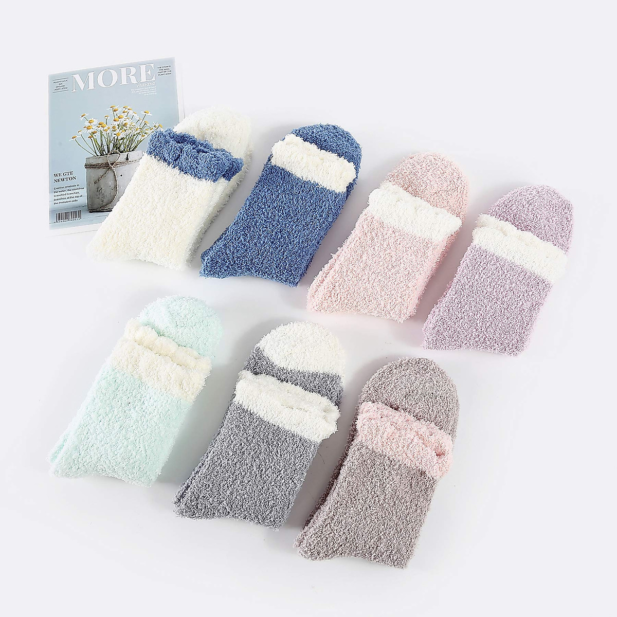 Zando Women's Fuzzy Socks Winter Warm Slipper Socks Super Soft Fluffy Socks Thick Microfiber Sleeping Sock Cozy Plush Socks for Girls 7/Patchwork One Size
