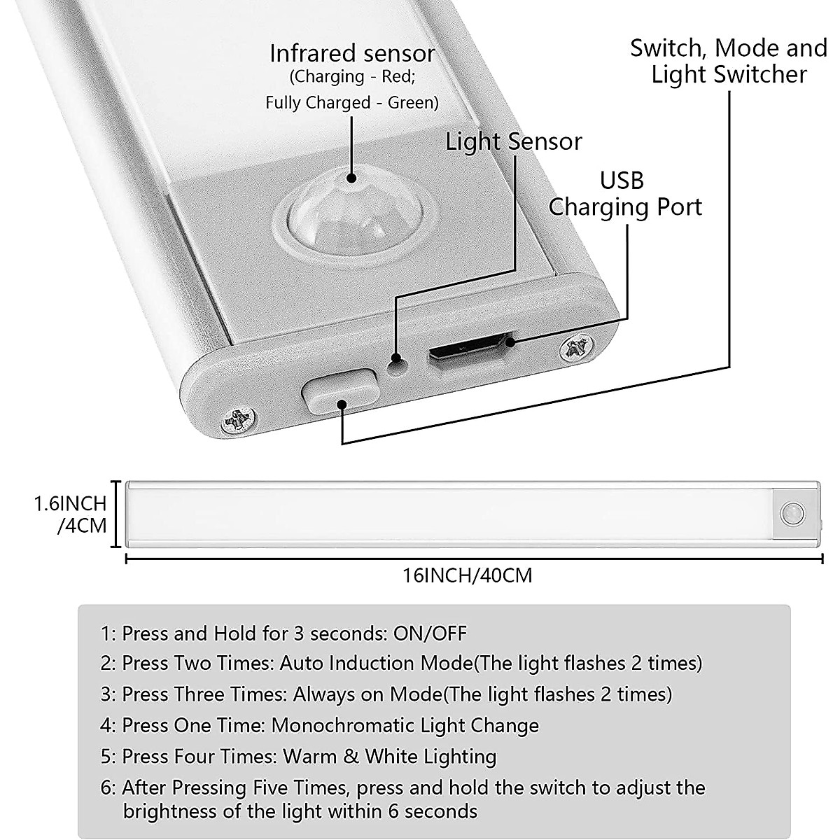HOMMPA Nightstand with Auto Led Light Grey Night Stand with Infrared Sensor Lights 3 Colors Adustable Brightness Led Bedside Table with Metal Frame 2 Drawers High Gloss Modern Night Stand for Bedroom