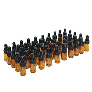 50Pcs Amber Glass Dropping Bottles 3ml Mini Essential Oil Dropper Bottles Empty Travel Perfume Sample Vials Containers with Glass Eye Dropper and Cap in Box(2 Droppers Included)