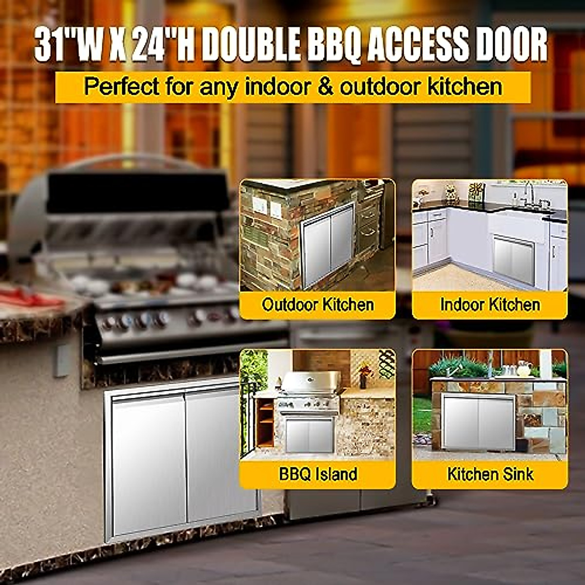 KODOM Outdoor Kitchen Doors - 31W x 24H Inch Double BBQ Access Doors, 304 Stainless Steel for Outdoor Kitchen Cabinet Grill Station or BBQ Island