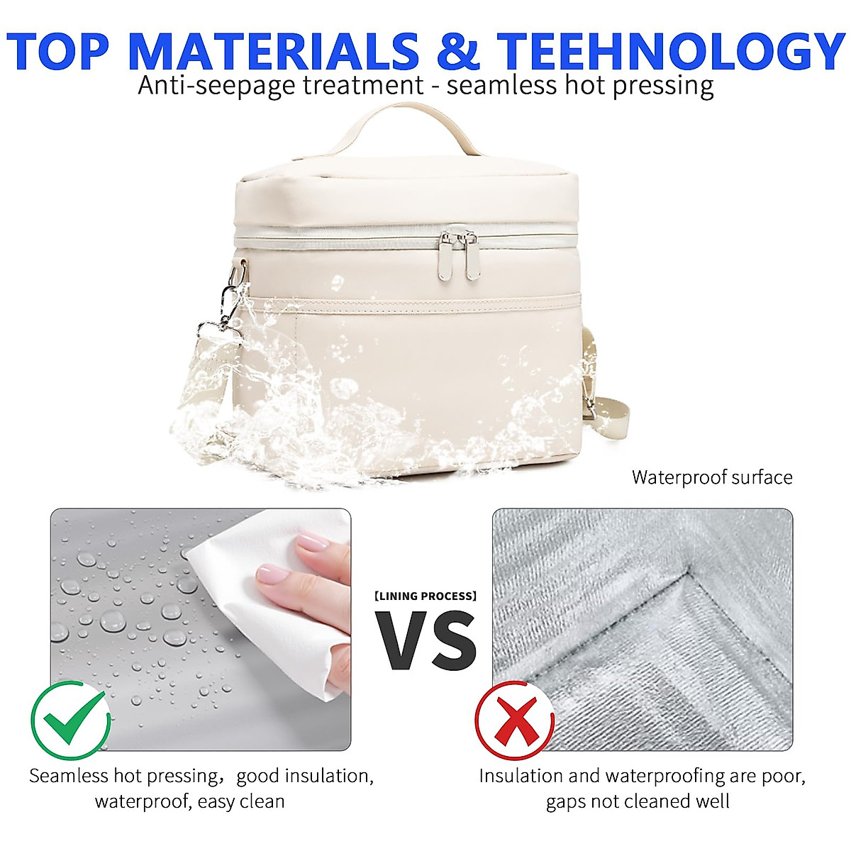 Insulated Lunch Bag for Women Adult Lunch Box Lightweight Waterproof Lunchbox Soft Cooler Reusable Lunch Bags for Work(Cream, Medium)