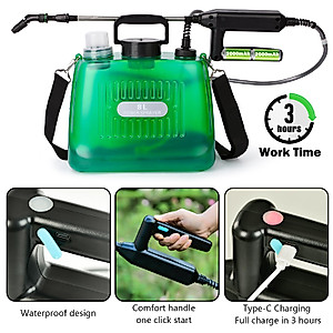 Ramarmro Battery Powered Sprayer 2 Gallon, Electric Sprayer with 4 Mist Nozzles, USB Rechargeable Handle, 32in telescopic Wand, Garden Sprayer with Adjustable Shoulder Strap for Lawn, Garden, Cleaning