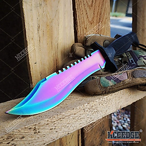 KCCEDGE BEST CUTLERY SOURCE Tactical Knife Survival Knife Hunting Knife Fixed Blade Knife Razor Sharp Edge Camping Accessories Camping Gear Survival Kit Survival Gear Tactical Gear 54658 (Rainbow)