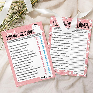Pink A Little Boo is Almost Due Girl Baby Shower Games, Guess Who and All Things Halloween Matching Game (2 Game Bundle) - 20 Cards, Halloween Baby Shower