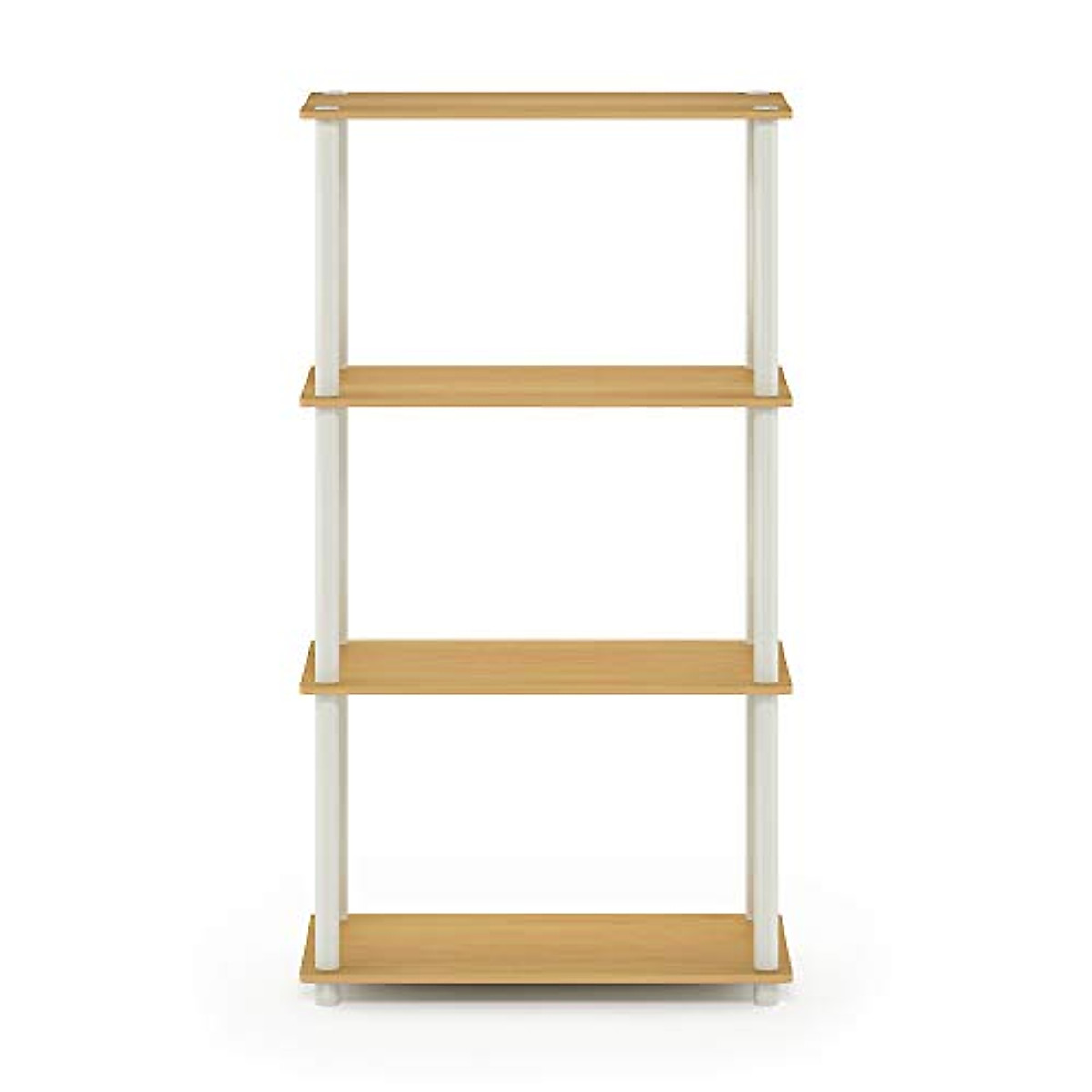 Furinno (99557BE/WH Turn-N-Tube 4-Tier Multipurpose Shelf Display Rack - Beech/White & 99130BE/WH 3-Tier Double Size Storage Display Rack, Beech/White