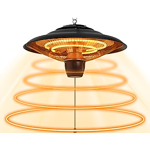 Outdoor Heater, 1500W Hanging Patio heaters, Ceiling Mounted Heater for Balcony, Halogen Heaters for Courtyard, 3S Fast Heating, IP24 Waterproof, Rated 2 Power Levels, for Outdoor, Great Room, Garage.
