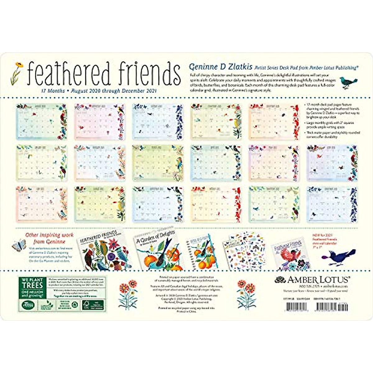 Geninne Zlatkis 2021 Desk Pad Calendar (17-Month Aug 2020 - Dec 2021, 18.75" x 13.5")