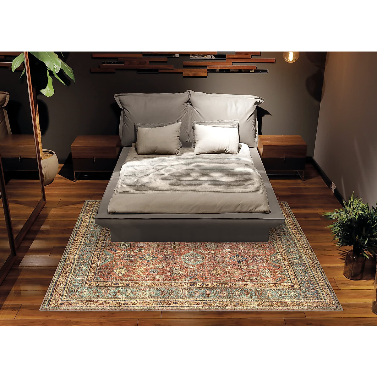 Bloom Rugs Washable Non-Slip 9' x 12' Rug - Terracotta/Mustard Traditional Area Rug for Living Room, Bedroom, Dining Room, and Kitchen - Exact Size: 9' x 12'