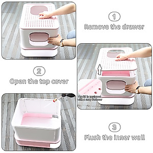 RIZZARI Millions Sold Wordwide Cat Litter Box, Large Top Entry Anti-Splashing Litter Box with Lid, Enclosed Plastic Cat Litter Box with Handy Litter Scoop, Drawer Type Cat Toilet (Pink)