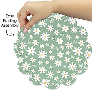 Big Dot of Happiness Sage Green Daisy Flowers - Floral Party Round Table Decorations - Paper Chargers - Place Setting For 12