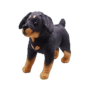 YONLIT Lifelike Rottweiler Dog Stuffed Animal Simulated Plush Puppy Toy Doll Super Realistic Black Dogs Act Like Real Excellent Gifts for Kids Birthday Party Dog Collection 12 Inches