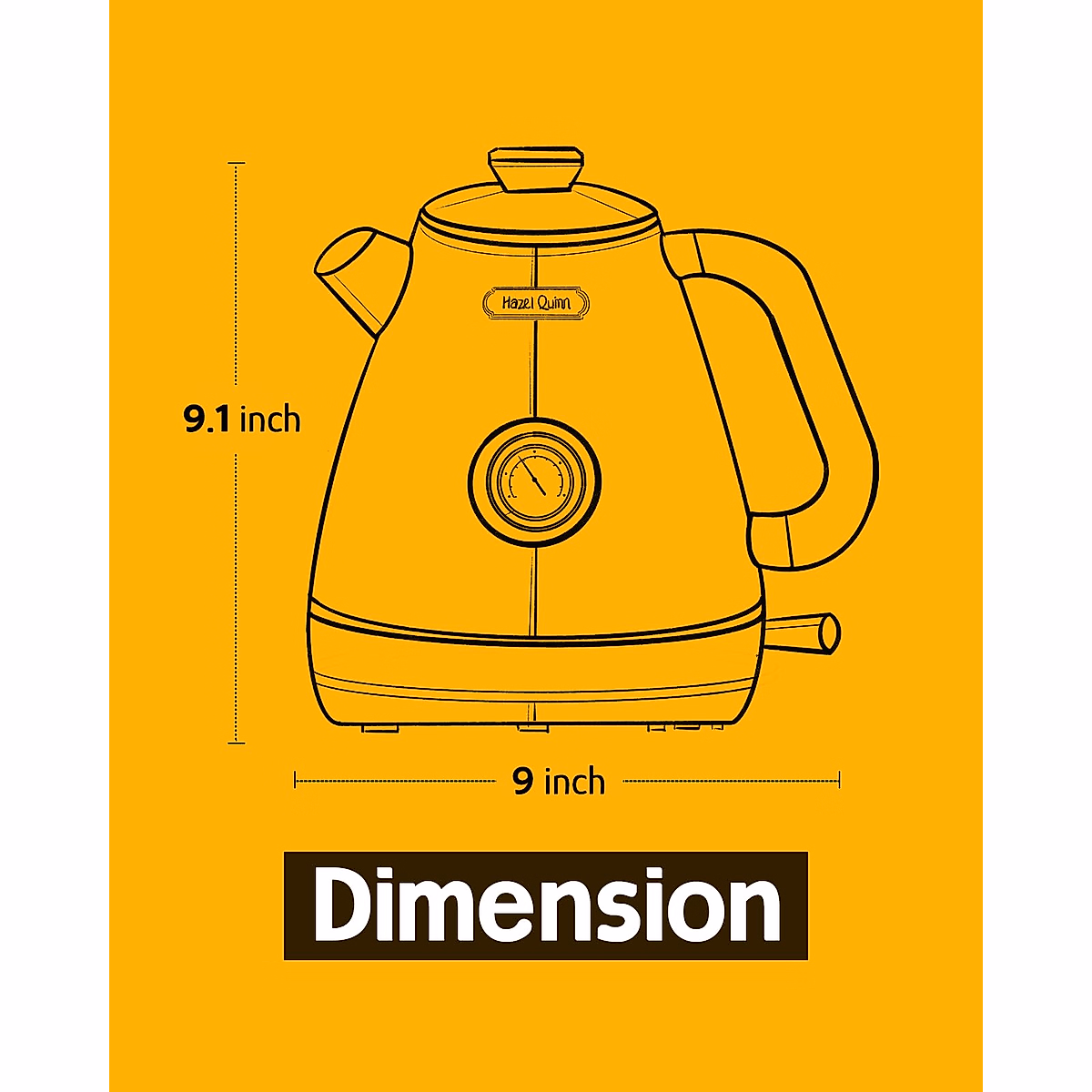 Hazel Quinn 1.7L Electric Kettle with Thermometer, Stainless Steel, 1200W Fast Boil, BPA-free, Cordless, Auto Shut Off - Mint Green