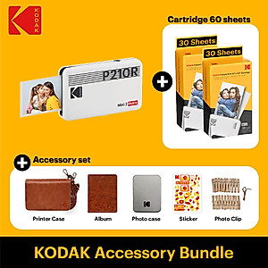 KODAK Mini 2 Retro 4PASS Portable Photo Printer (2.1x3.4 inches) Initial 8 Sheets + 60 Sheets + Gift Bundle, White