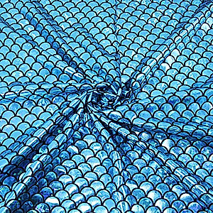 Mermaid Hologram Spandex Fabric Fish Scale Stretch Laser Knit Cloth 58" Wide Sold by The Yard (Blue)