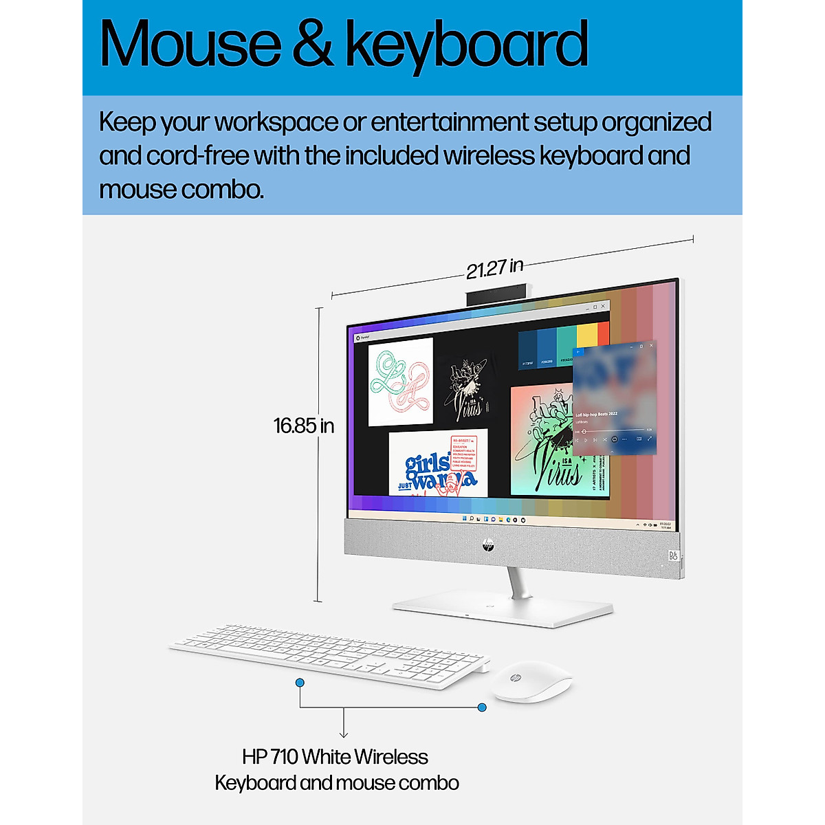 HP Pavilion 23.8 inch All-in-One Desktop PC, Intel Core i7-12700T Processor, Intel UHD Graphics 770, 16 GB Memory RAM, 1 TB 7200RPM SATA Hard Drive, Windows 11 Home (24-ca1180, Snowflake White)