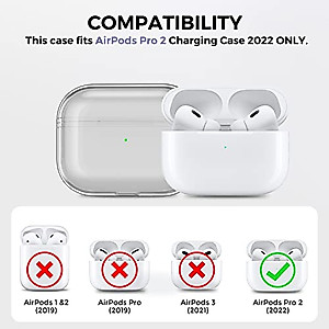 AhaStyle Clear Airpods Pro 2 Case (2023/2022) Soft TPU Protective Covers Come with Hand Strap Compatible with Apple AirPods Pro 2 [USB-C/Lightning Cable] Charging Case (Black)