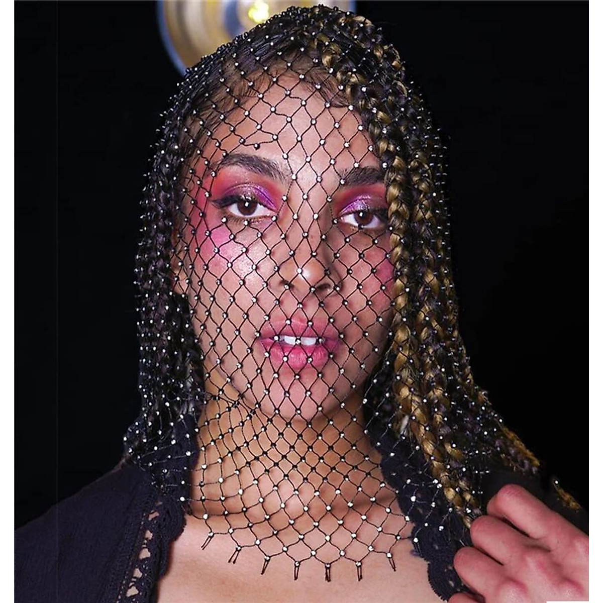 Pinwe Mesh Rhinestone Masquerade Masks Full Face Veils See Through Headscarfs Hairbands Turban Head Covers Wraps